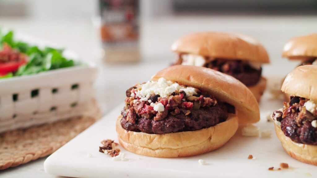 Weber® Steak ‘n Chop Burger with Olive Tapenade and Feta Cheese - The ...