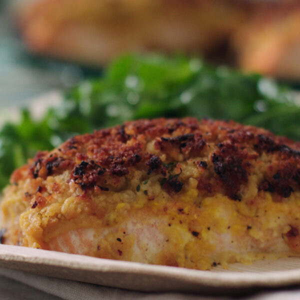 Hummus & Lemon Pepper Encrusted Salmon & Arugula Salad - The Real Kitchen